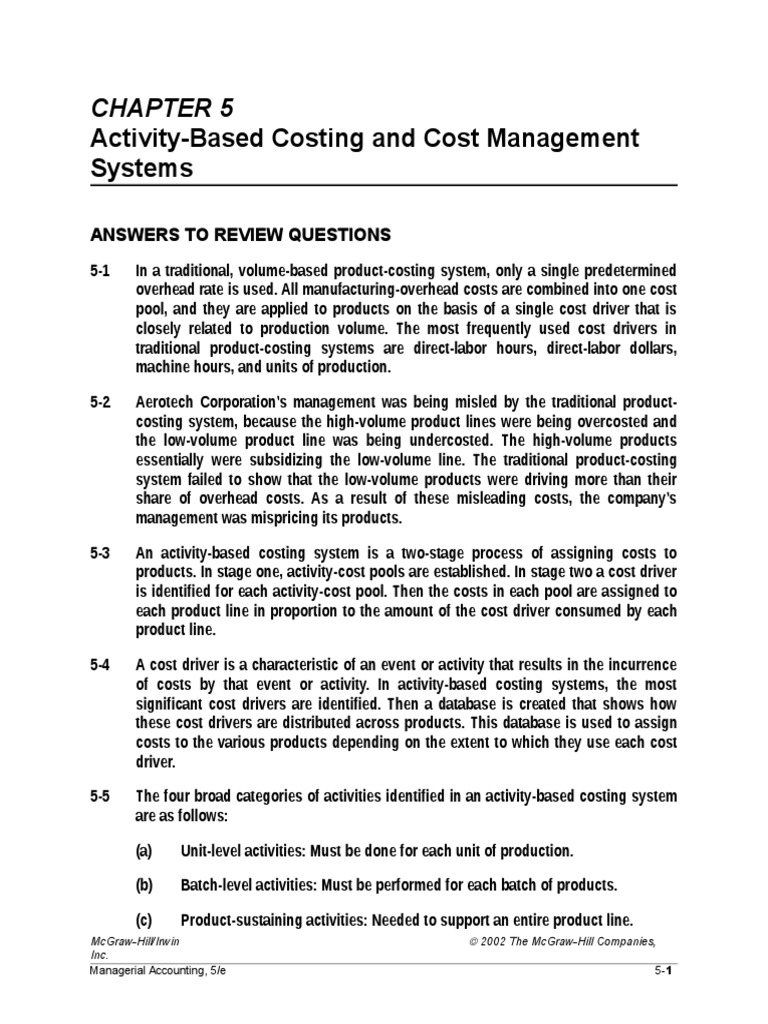Activity-Based Costing and Cost Management Systems: Answers To Review ...