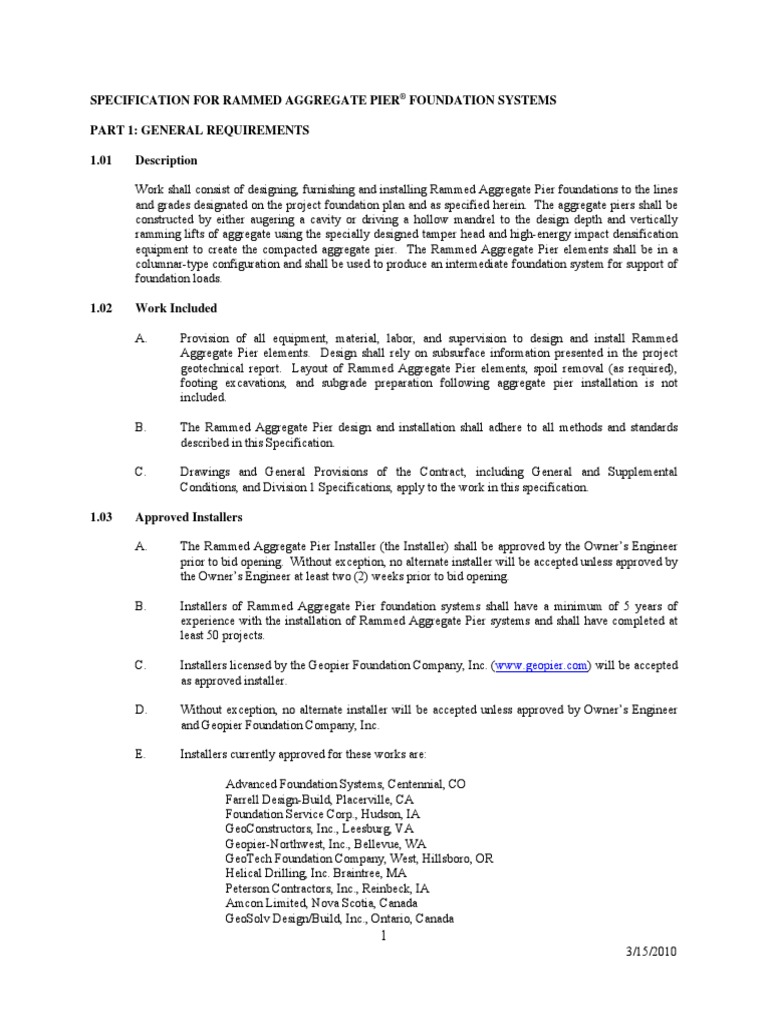 Rammed Aggregate Pier Specification031510 | PDF | Construction Aggregate | Specification ...
