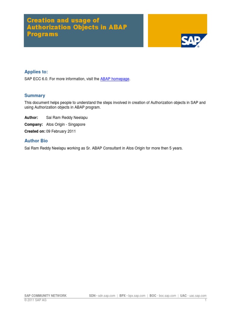 How To Create Authorization Object in ABAP | PDF | Computers ...