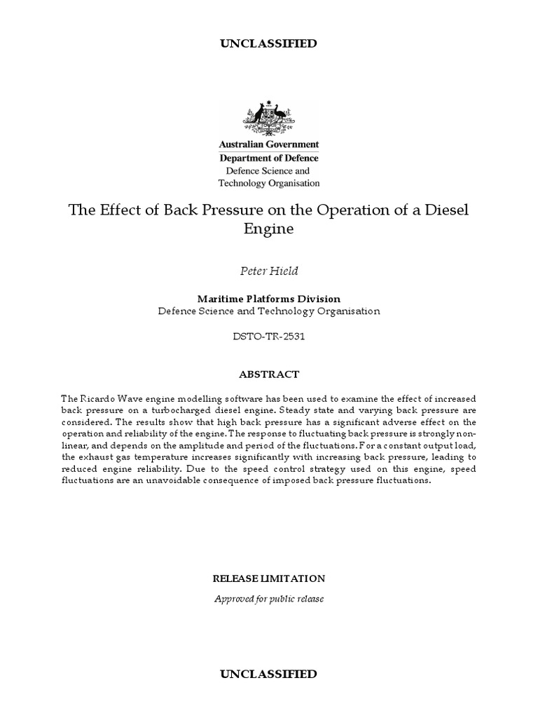 The Effect of Back Pressure On The Operation of A Diesel Engine ...