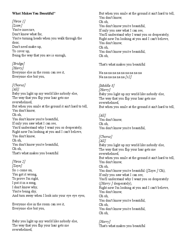 What Makes You Beautiful Lyrics | PDF | Home & Garden | Art