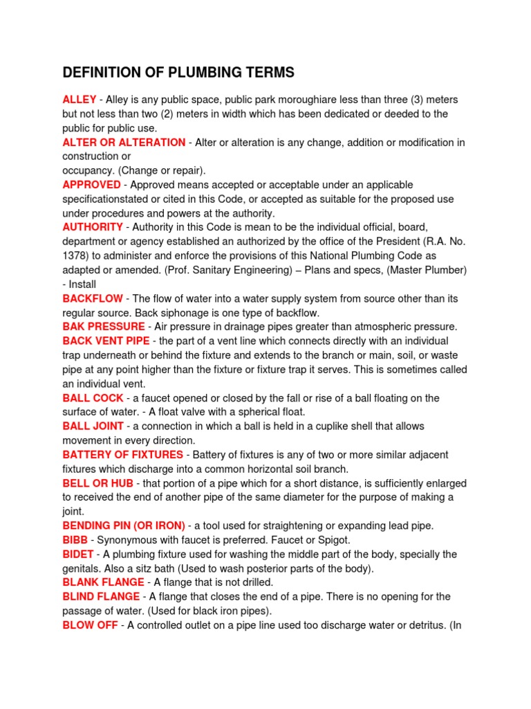 Definition of Plumbing Terms | PDF | Sanitary Sewer | Plumbing