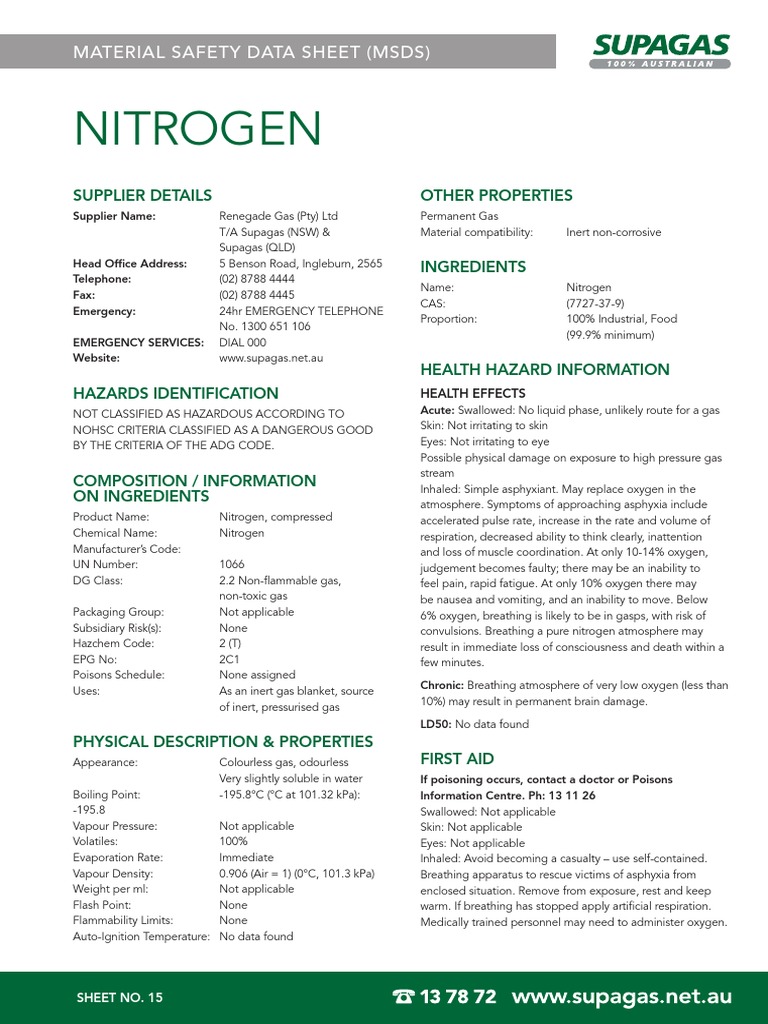 Msds Nitrogen | Breathing | Ventilation (Architecture)