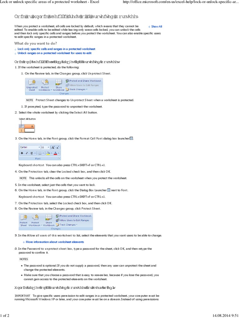 Lock or Unlock Specific Areas of A Protected Worksheet - Excel | PDF ...