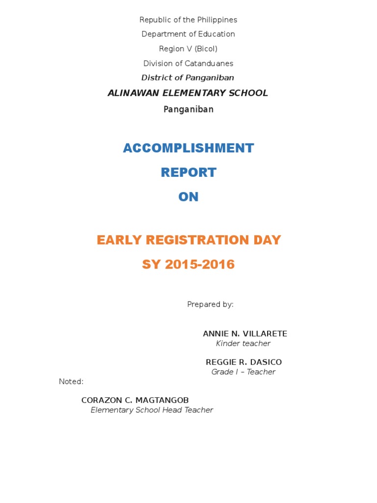 Early Registration Day Report 2015-2016 | PDF | Philippines | Education ...