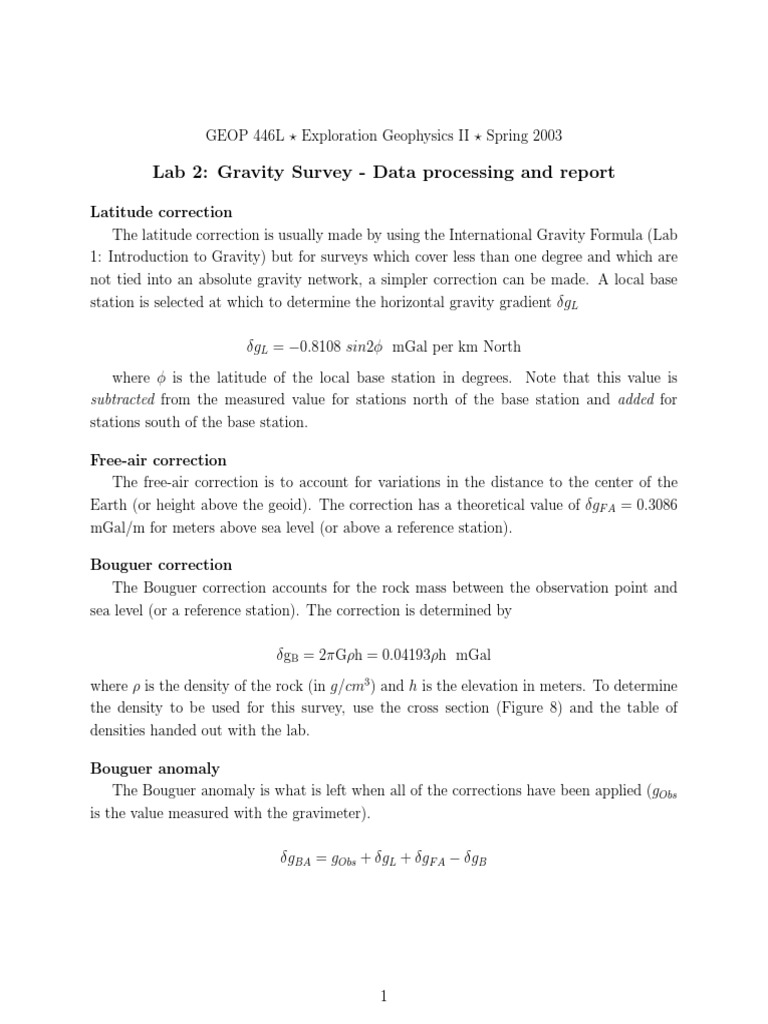 Lab 2: Gravity Survey - Data Processing and Report | PDF | Surveying ...