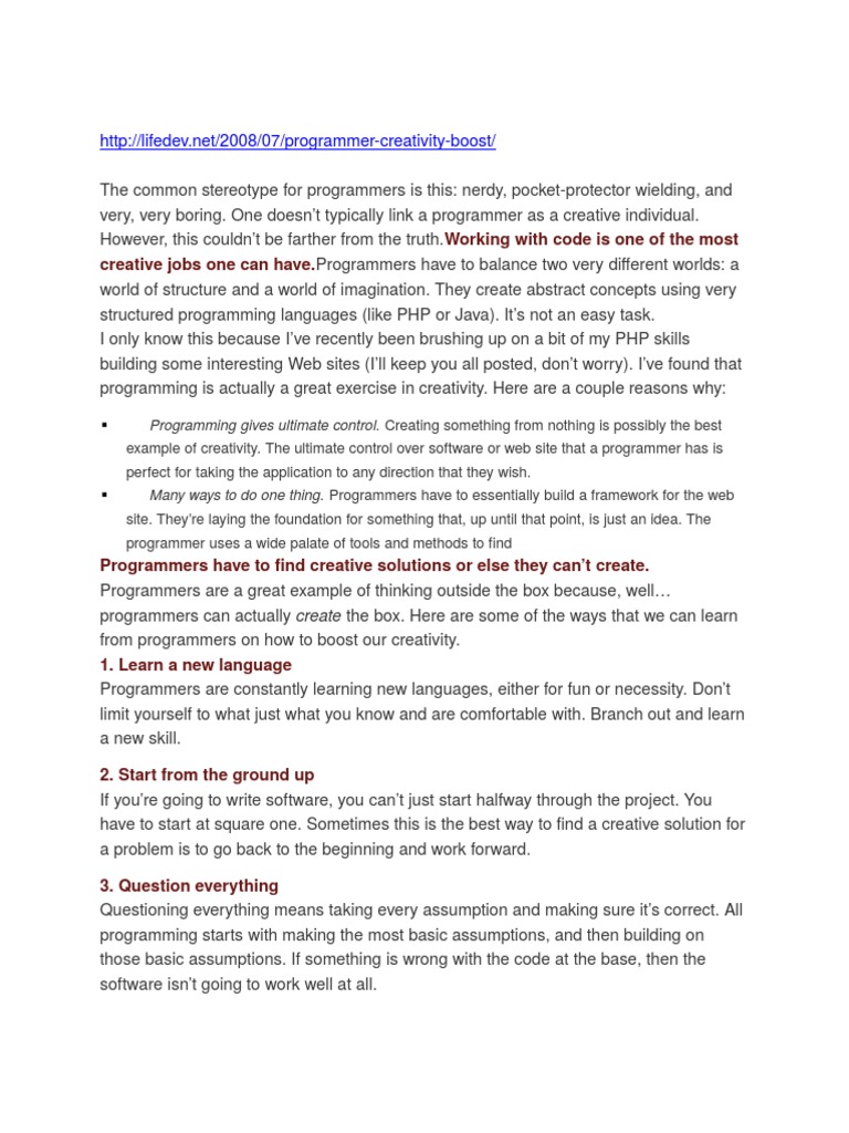 Creative Programming | PDF | Programmer | Creativity