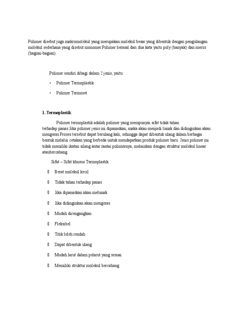 Polimer Termoset Dan Termoplastik | PDF