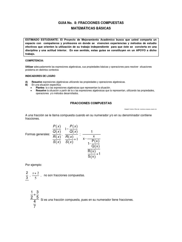 Fracciones Compuestas en Matemáticas | PDF | Fracción (Matemáticas ...