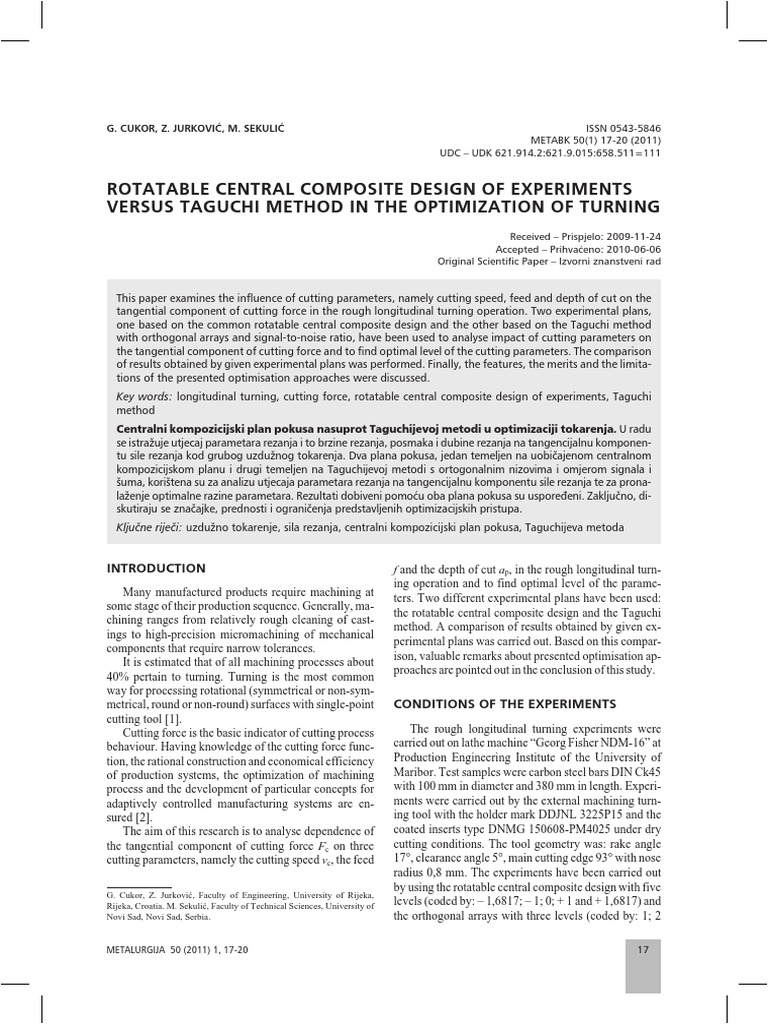 Central Composite Design | PDF | Design Of Experiments | Experiment