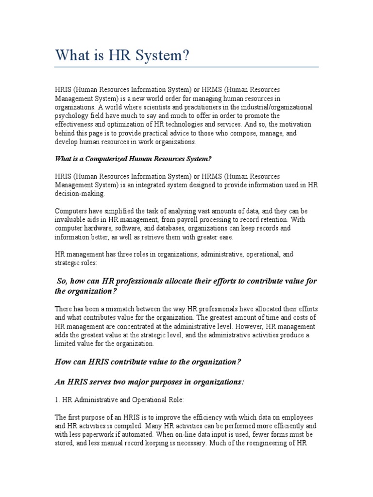 What Is A Computerized Human Resources System? | Download Free PDF ...