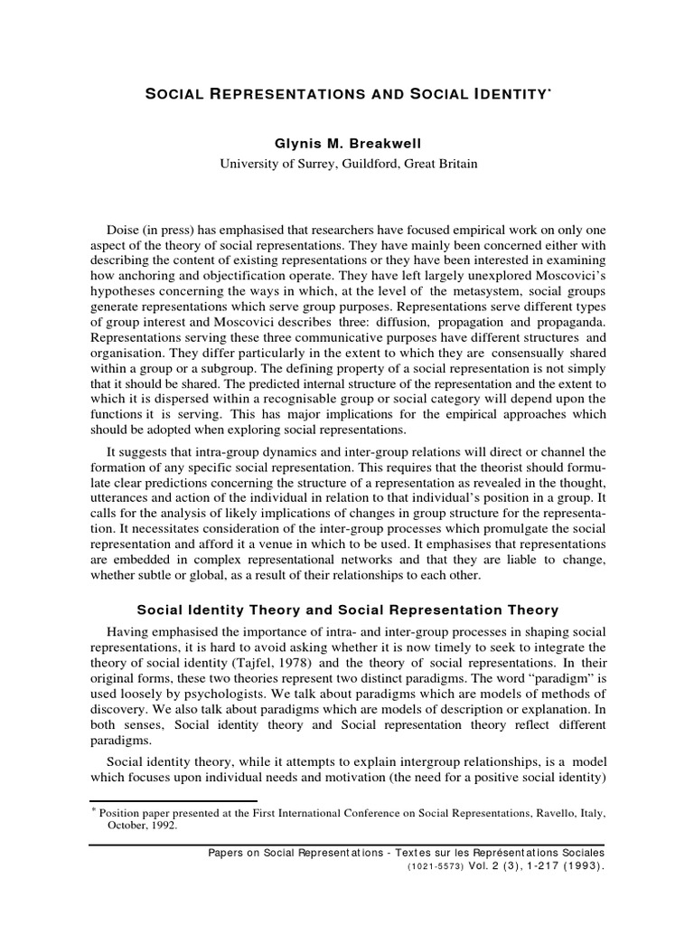 Integrating Social Identity and Representations | PDF | Identity ...