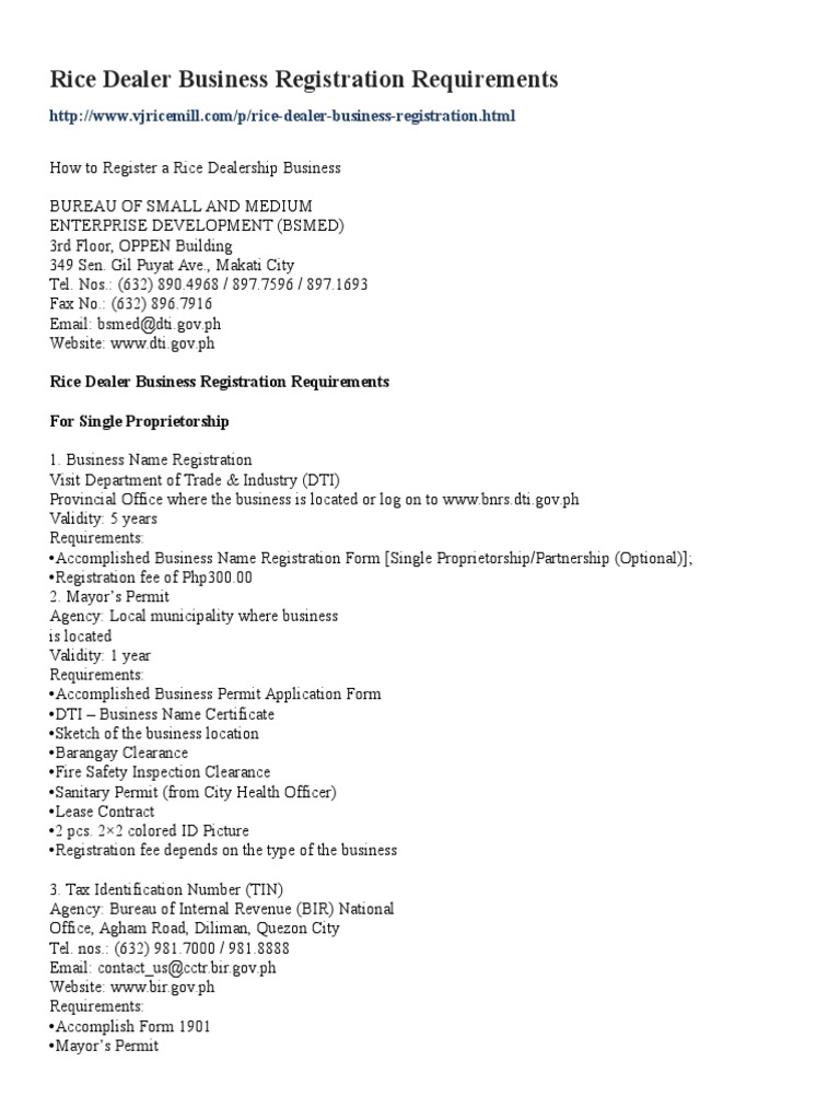 Rice Dealer Business Registration Guide | PDF | U.S. Securities And ...
