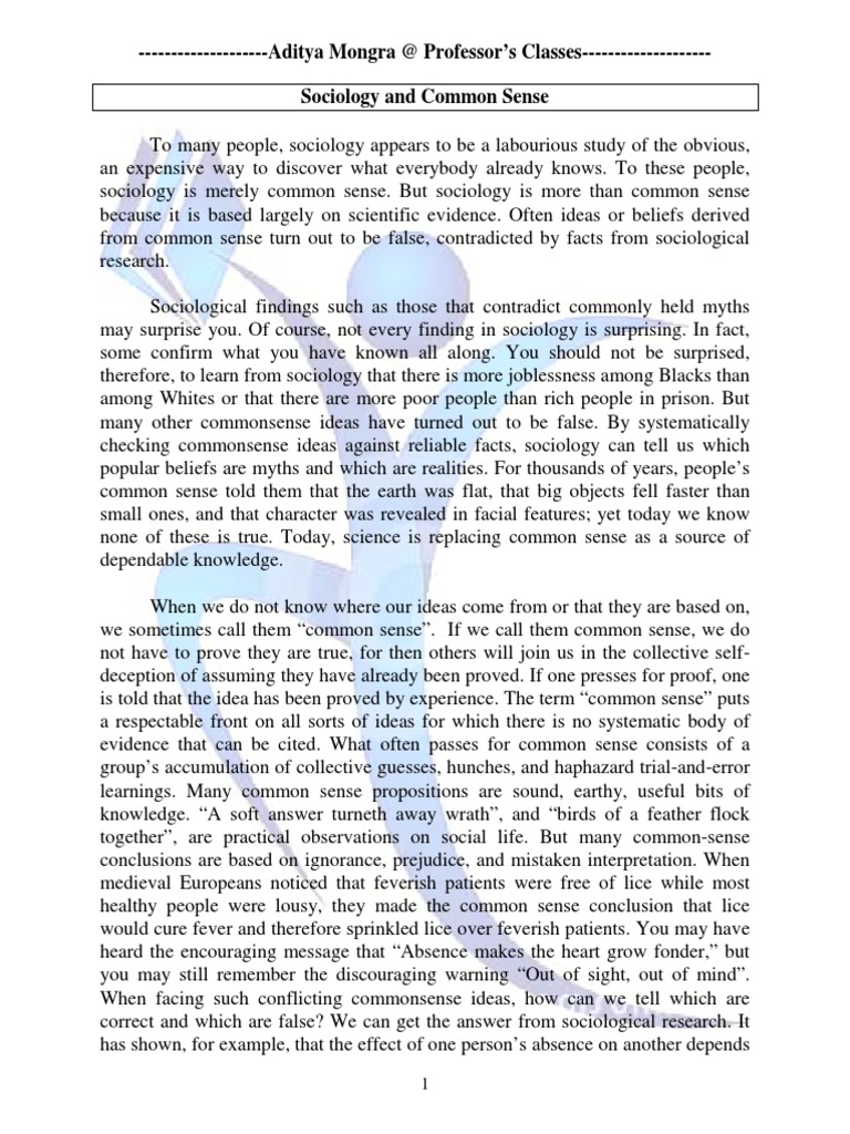 Sociology and Common Sense | PDF | Common Sense | Scientific Method