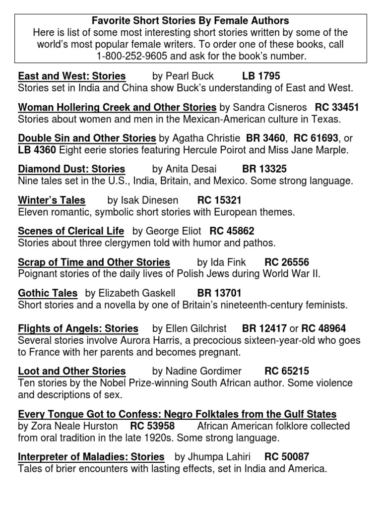 Favorite Short Stories by Female Authors | Download Free PDF | Novels ...