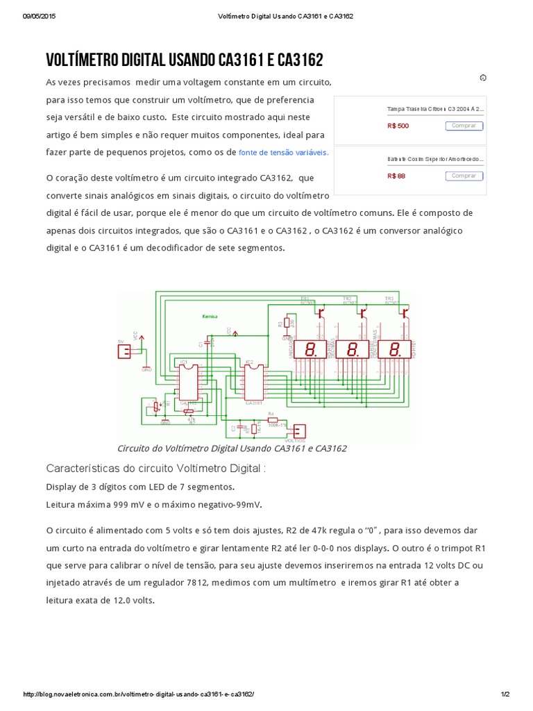 Voltímetro Digital Usando CA3161 e CA3162 | PDF