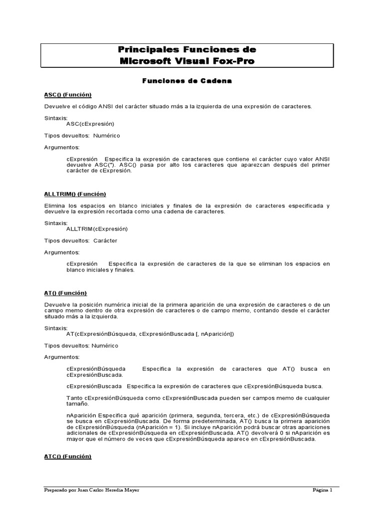 Principales Funciones de VFP | PDF | Poco | Función (Matemáticas)