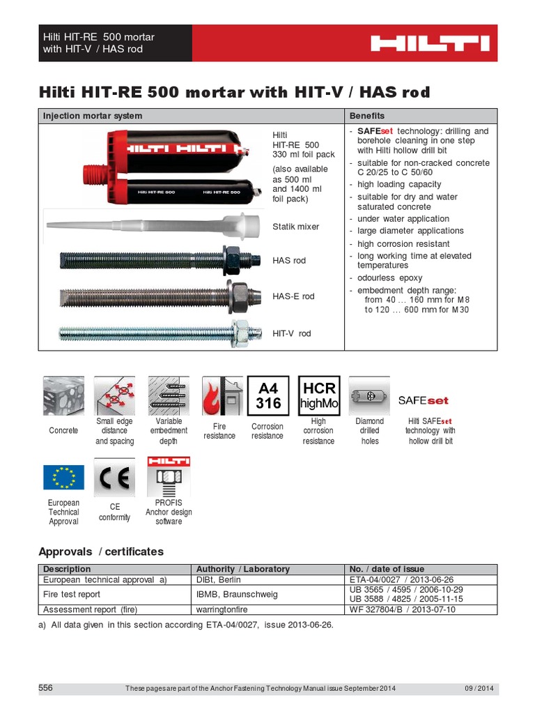 Technical Data Sheet For HIT-RE-500 Injectable Mortar For Anchor and Rebar Technical Information ...