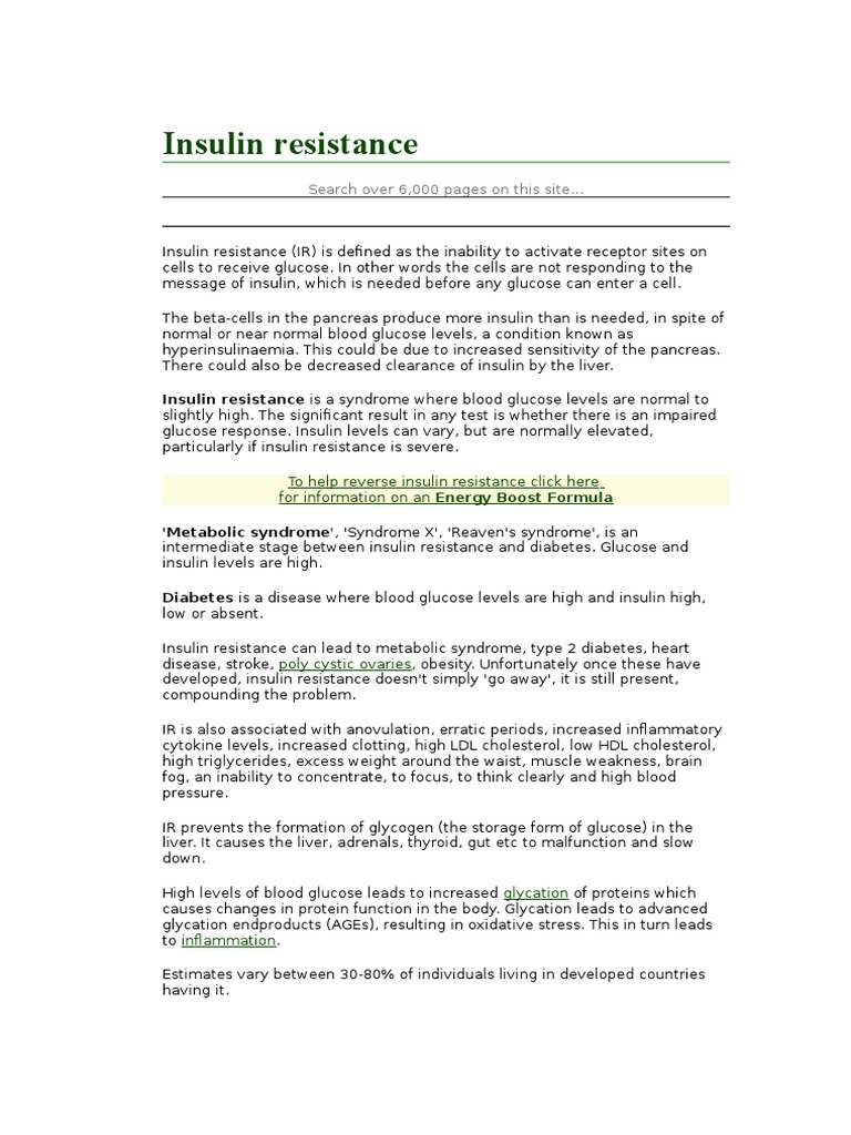 Insulin Resistance: Search Over 6,000 Pages On This Site.. | PDF ...