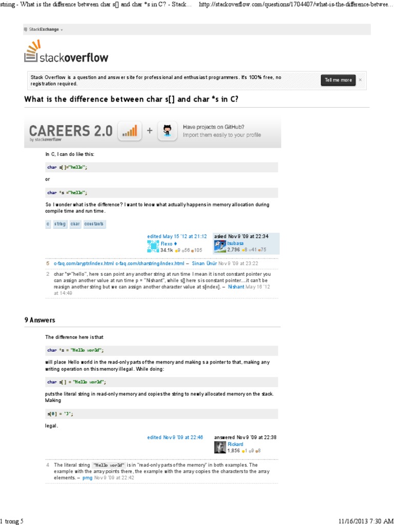 Difference Between char s[] and char *s | PDF | String (Computer ...