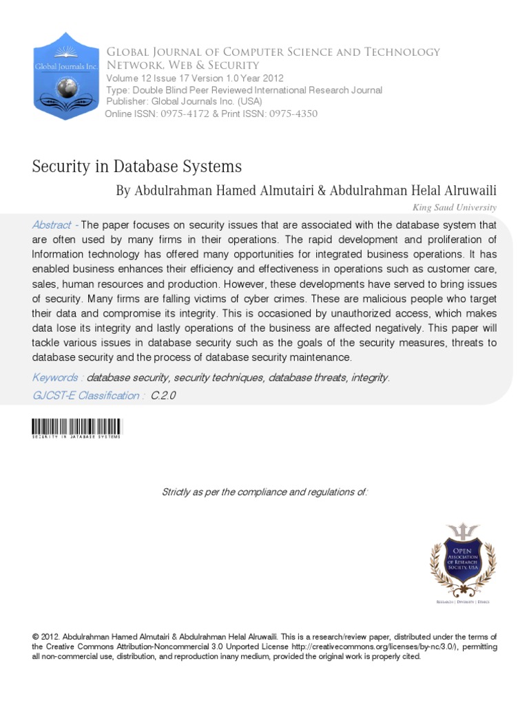 Security in Database Systems | PDF | Computer Security | Security