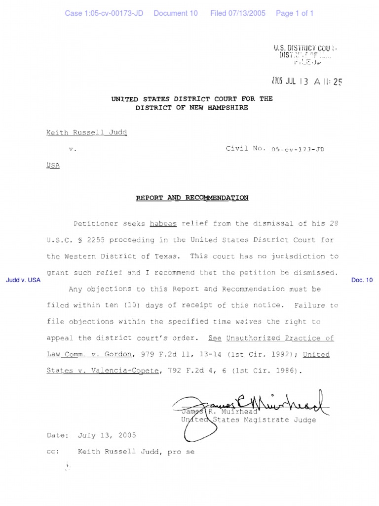 Legal Case Summary: Judd v. USA | PDF