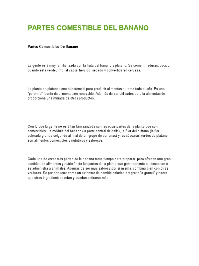 Partes Comestible Del Banano | Descargar gratis PDF | Alimentos ...