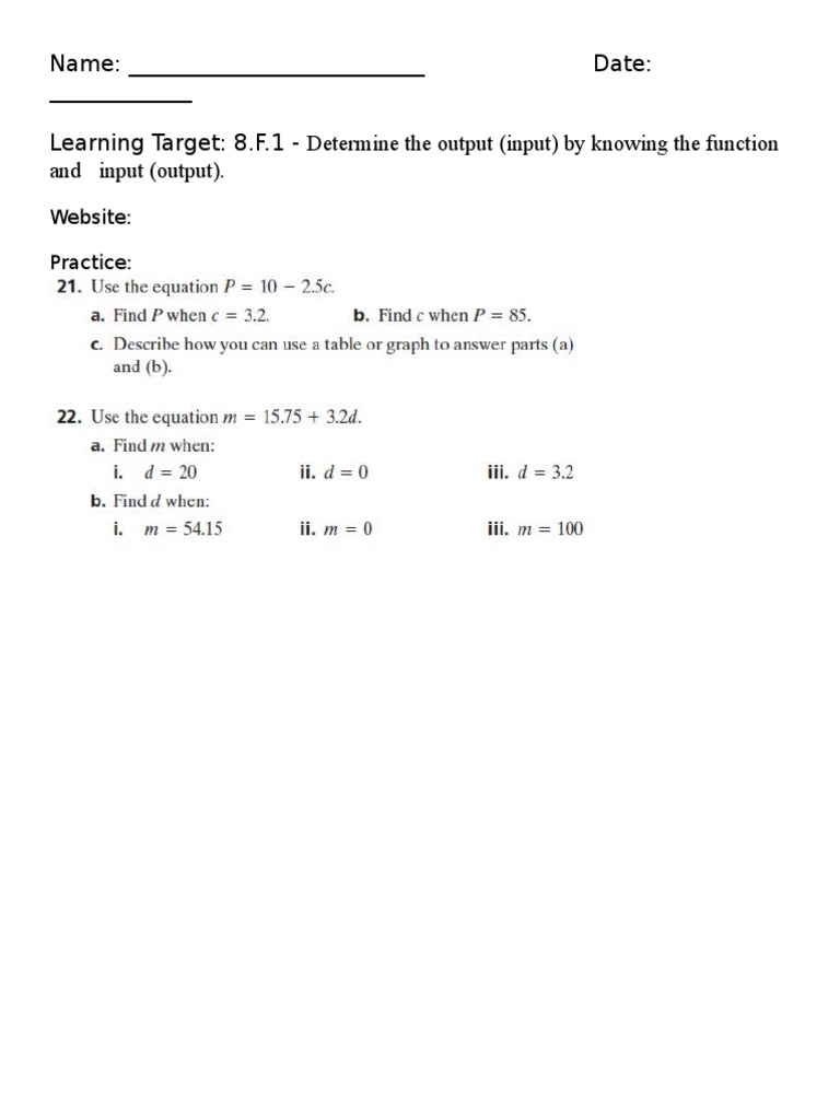 Function Input-Output Practice Worksheet | PDF | Career & Growth | Business