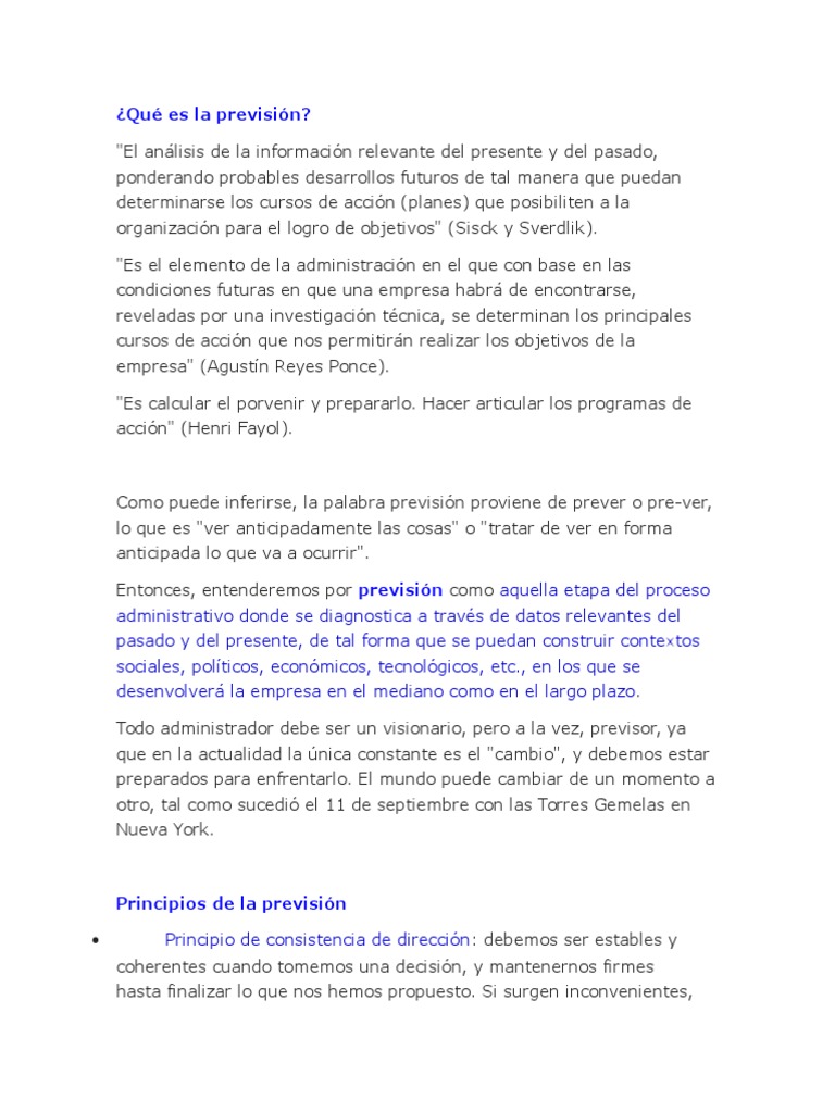 Qué Es La Previsión | PDF | Planificación | Toma de decisiones