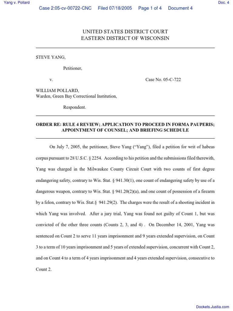 Yang v. Pollard - Document No. 4 | PDF | Government Institutions ...