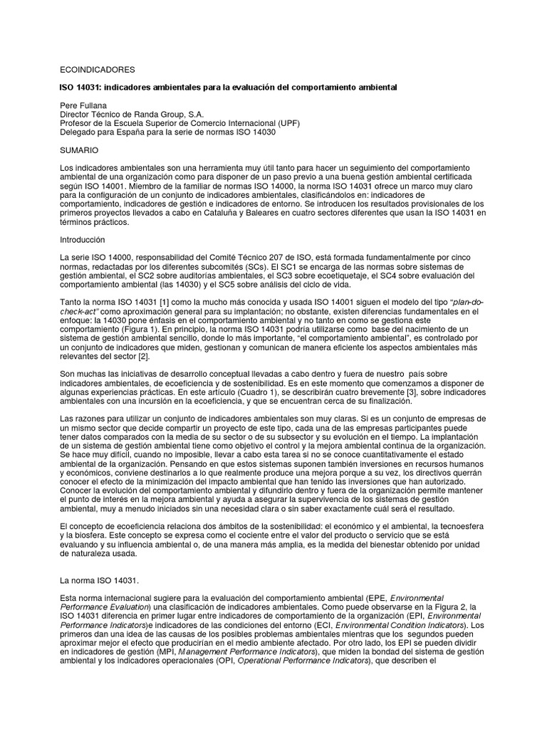 Ejemplos Indicadores ISO 14031 | PDF | Sustentabilidad | Desarrollo ...