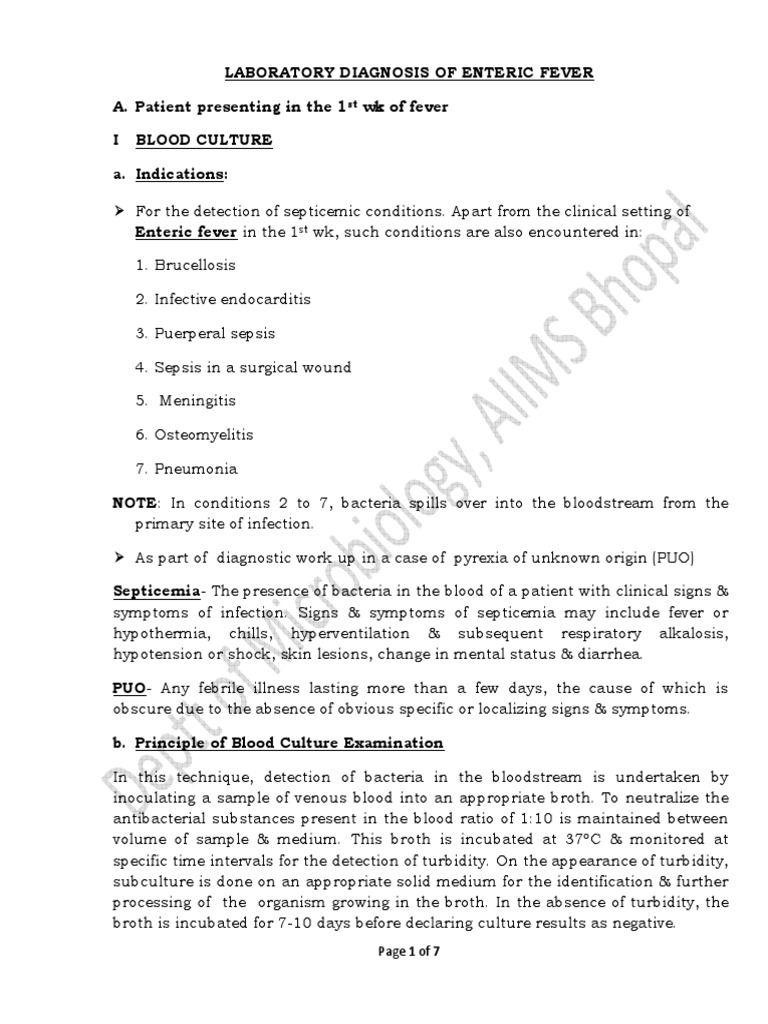 Lab Diagnosis of Enteric Fever | PDF | Sepsis | Immunology