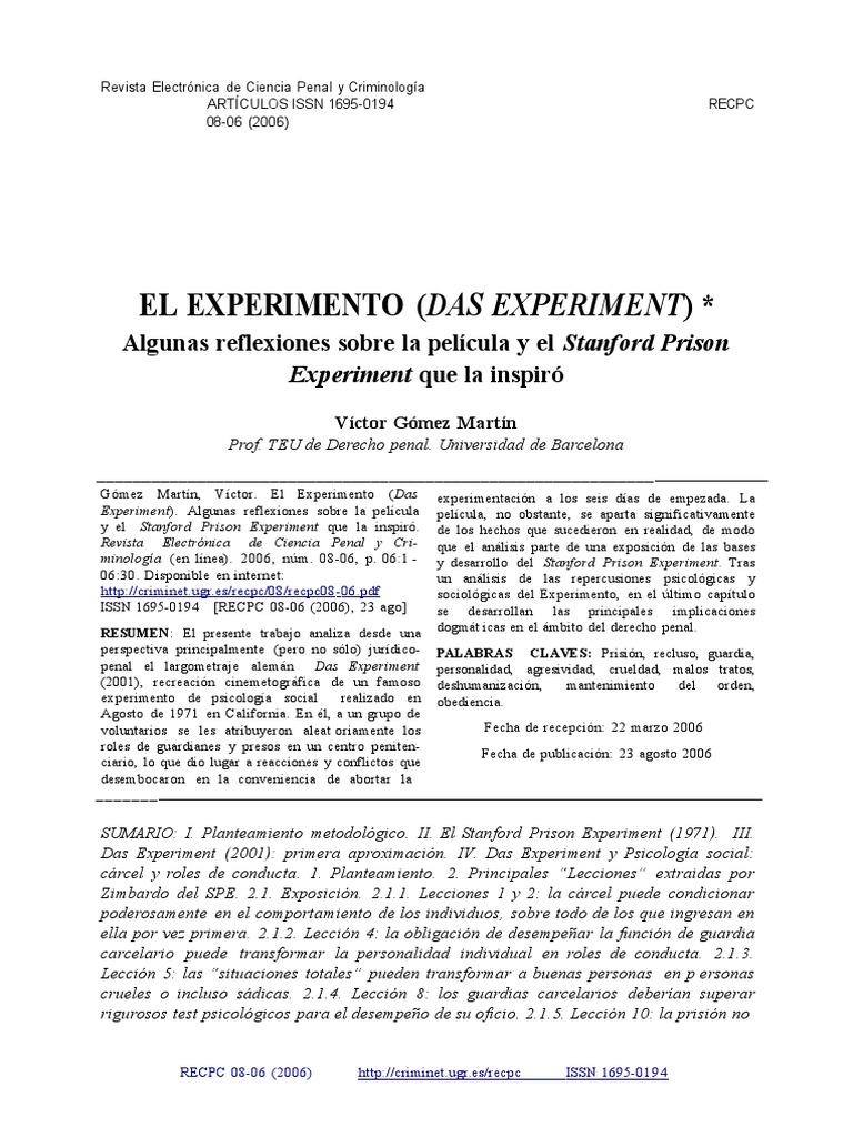 Analisis de La Pelcula El Experimento.. | PDF | Prisión | Comportamiento