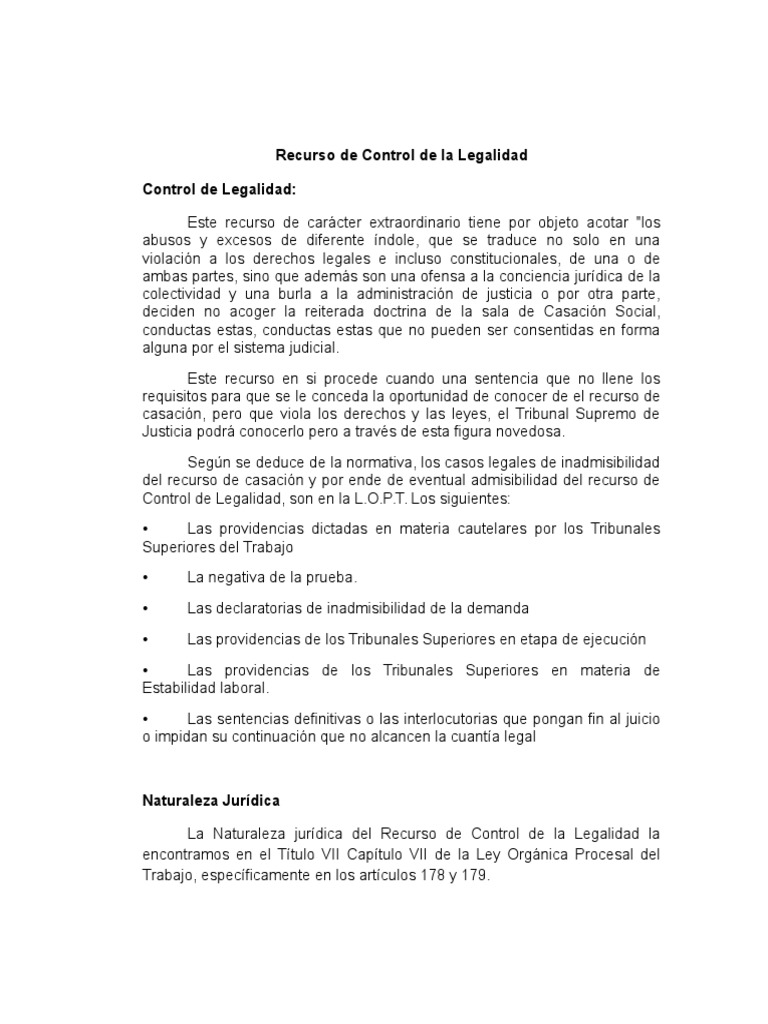 Recurso de Control de La Legalidad Informe | PDF | Caso de ley | Ley ...