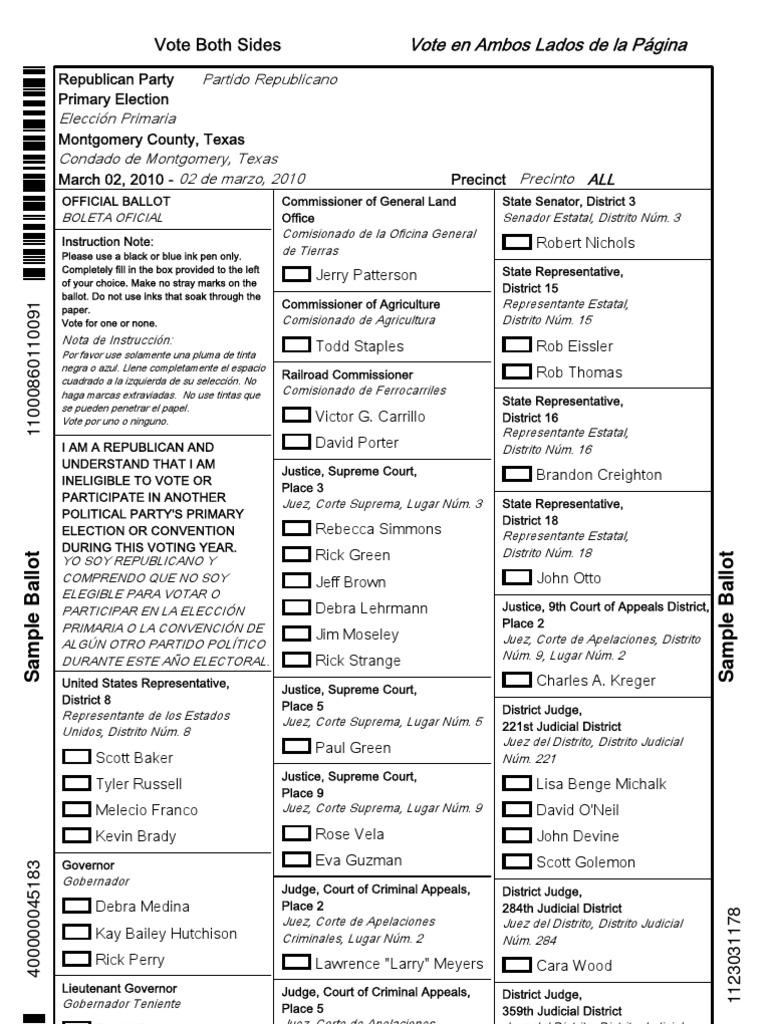 Montgomery County Republican Sample Ballot For Primary | PDF | Juez | Gobierno