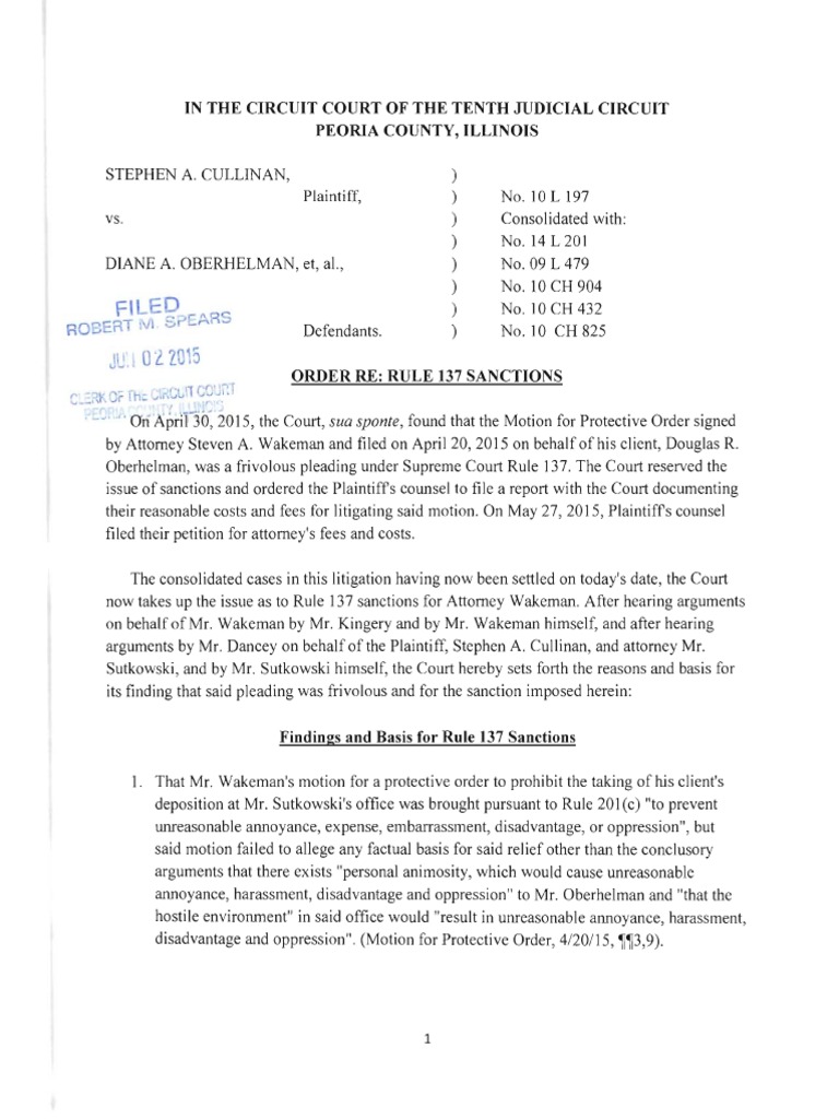 Order Re Rule 137 Sanction | PDF | Lawsuit | Deposition (Law)