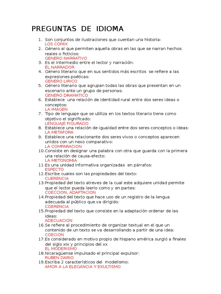 Preguntas de Idioma | PDF | Palabra | Poesía