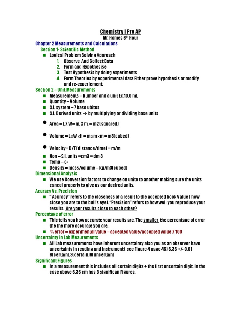 Chemistry I Pre-AP: Measurements & Methods | PDF