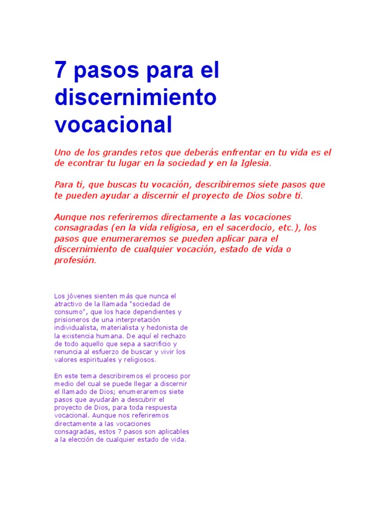 7 Pasos para El Discernimiento Vocacional | PDF | Oración | Jesús