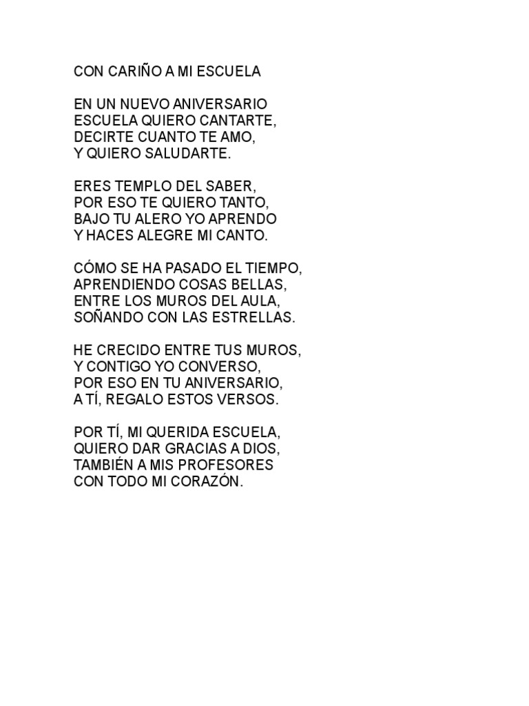A Mi Escuela En Su Aniversario Pdf