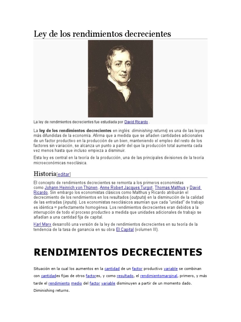 Ley De Los Rendimientos Decrecientes Pdf Teorías Económicas