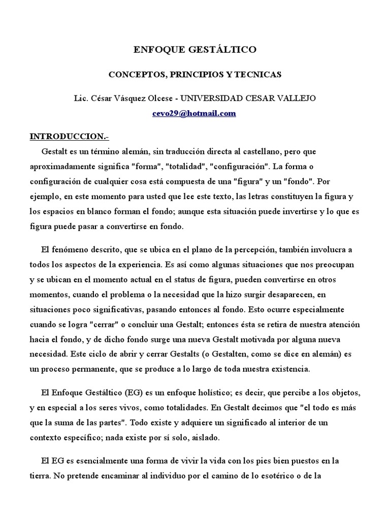 Enfoque Gestáltico | PDF | Terapia Gestalt | Las emociones