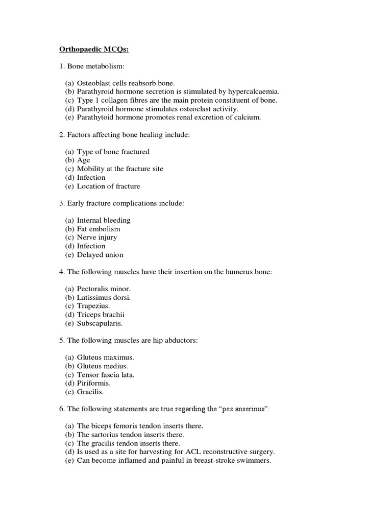 Orthopaedic MCQs on Bone Healing and Injuries | PDF