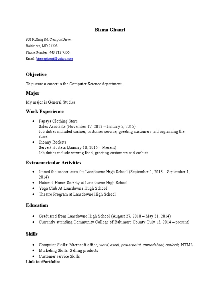 Bisma Ghaur Resume Csit 101 | PDF