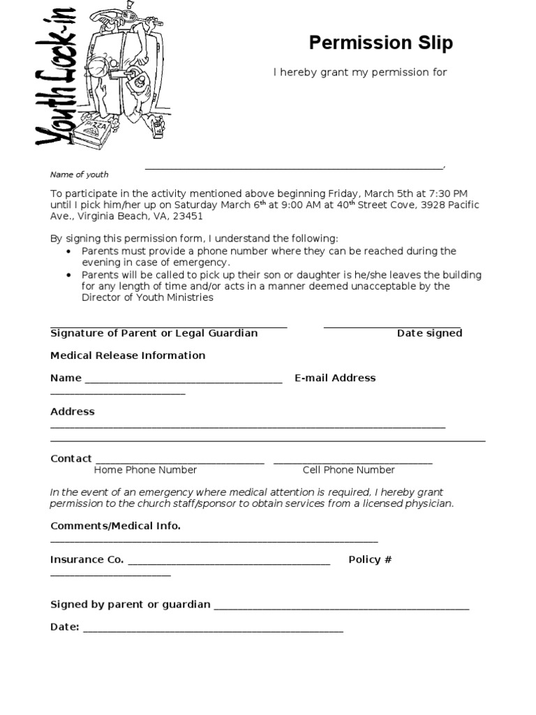 Youth Lock-In Permission Slip Template | PDF | Social Institutions ...
