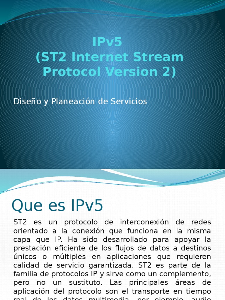 IPv5 Presentación | PDF | Protocolos de internet | Calidad de servicio