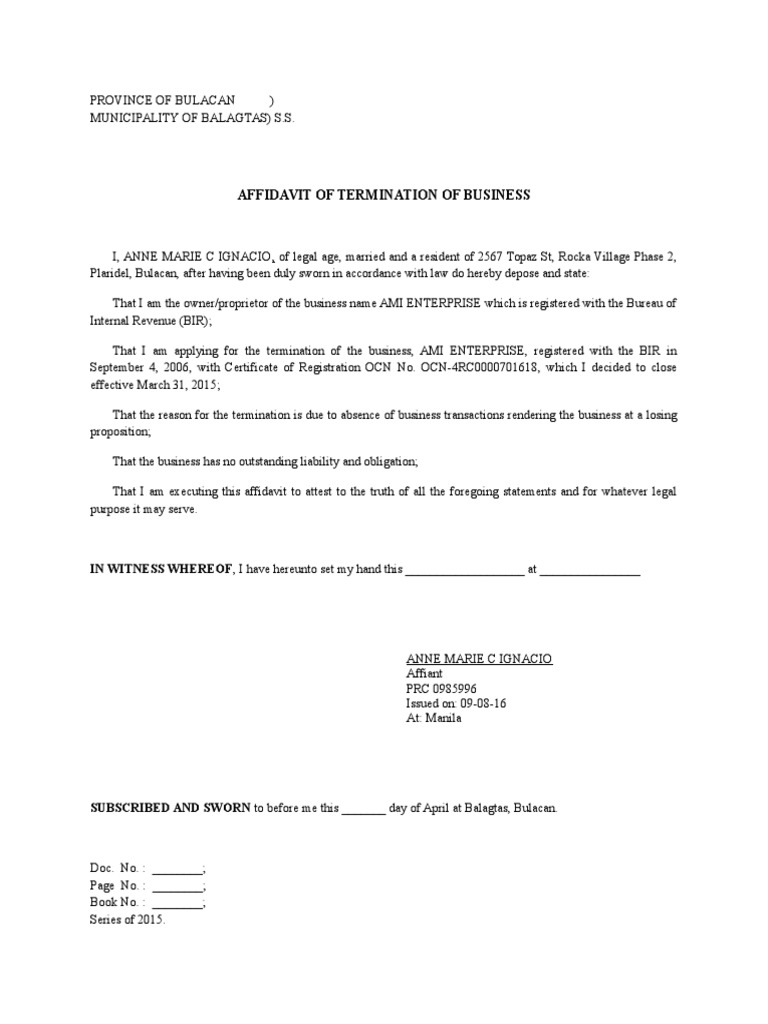 Sample Affidavit of Closure | PDF | Business