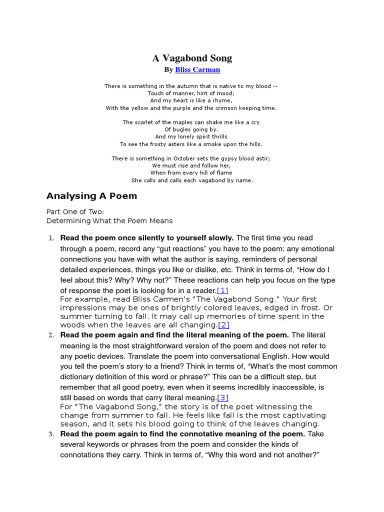 A Vagabond Song.docx | Rhyme | Poetry