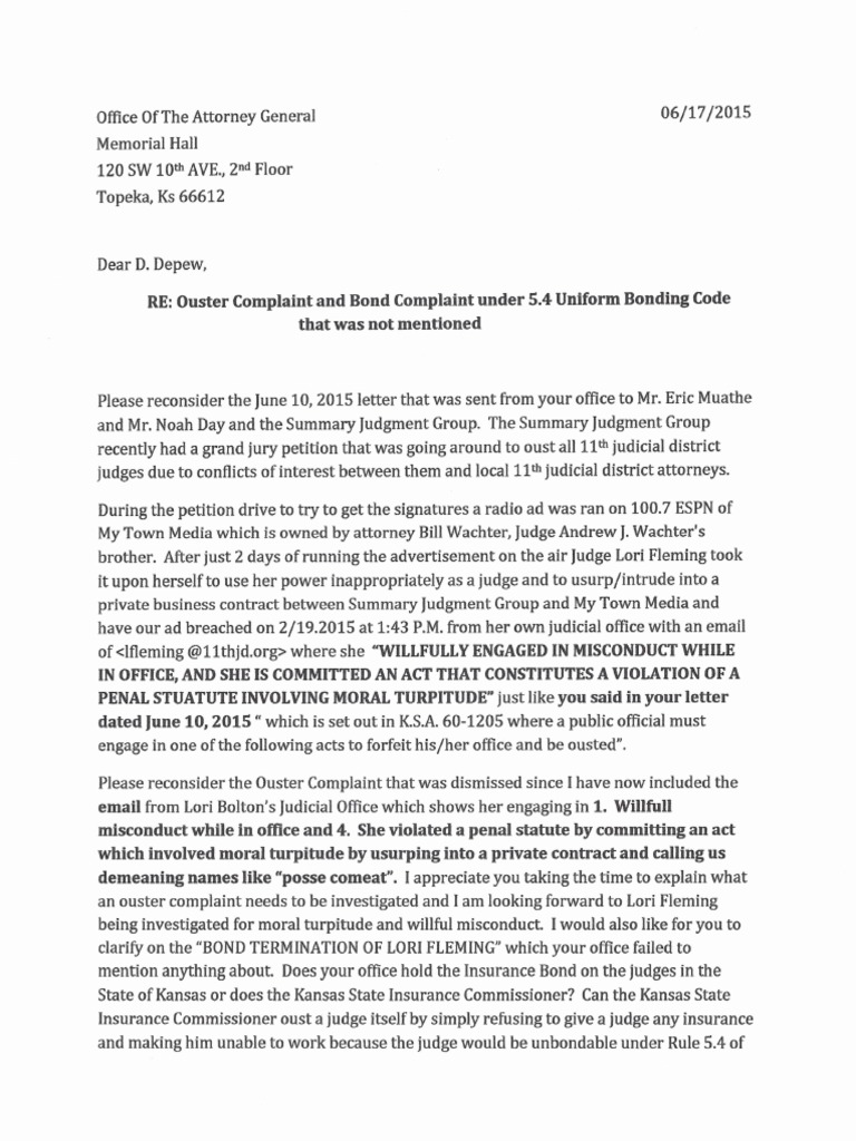 Reply To Attorney General's Response To Bond Complaint On Judge Lori ...