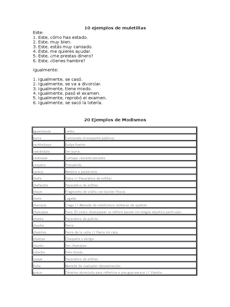 10 Muletillas y 20 Modismos